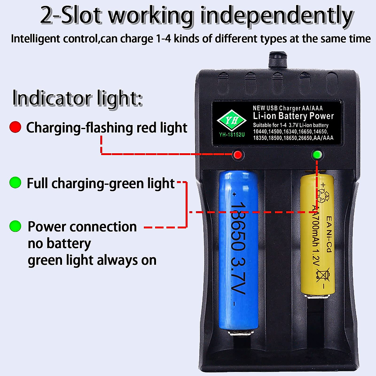 Swanlake Universal 18650 Lithium Battery Charger for 3.7V Li-ion & 1.2V Ni-MH A AA AAA Rechargeable Batteries