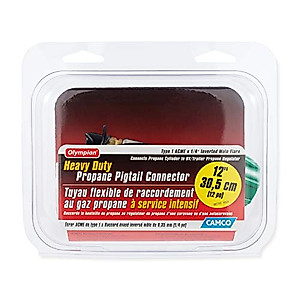 Camco Pigtail Propane Hose Connector | Designed to Connect to an RV or Trailer Propane Regulator | Safety Features Include Thermal Protection and Excess Flow Protection | 12-inch (59053), Black and green