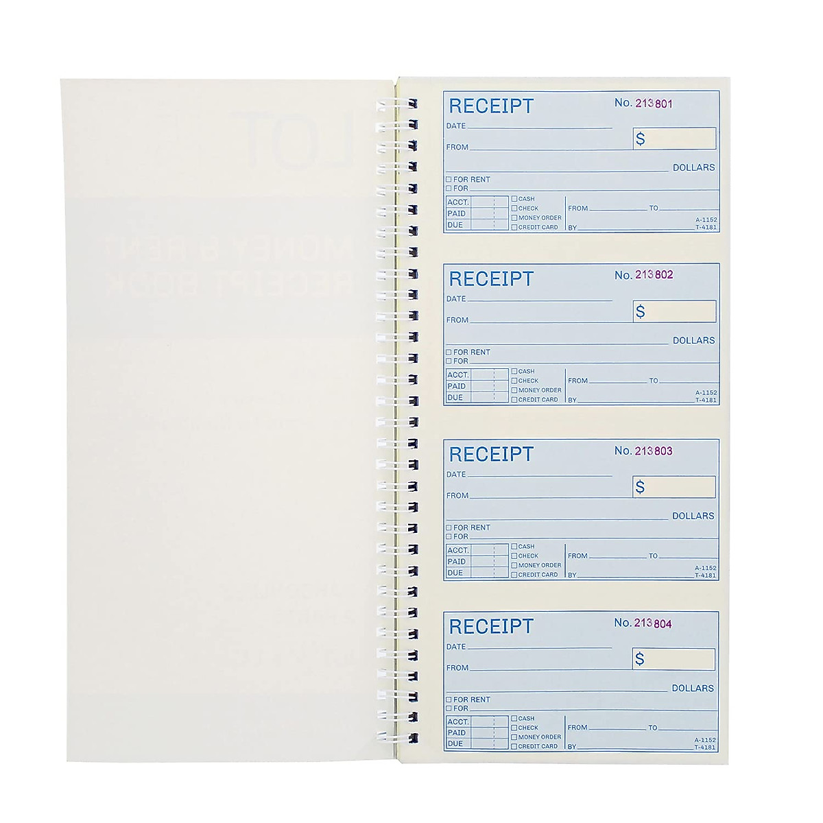 Lot45 Money Rent Receipt Book for Small Business 5 Piece Set, 5x11in - Cash Receipt Books 2 Part Carbonless Spiral Bound