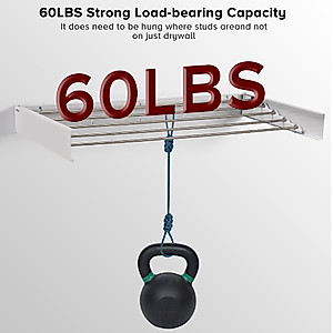 JolyBay Wall Mounted Laundry Drying Rack, Retractable Clothes Drying Rack for Bathroom with Wall Template, 5 Stainless Rods Heaving 60 lb Capacity (White, 40")