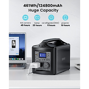 300W Portable Power Station,ORICO Aluminum 461Wh/124800mAh Solar Generator Pure Sine Wave Lithium Battery Pack with PD 60W /1AC/3USB/2DC/Car Charger Ports for Outdoors Camping Travel Emergency