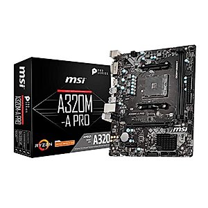 MSI ProSeries AMD A320 1st, 2nd, 3rd Gen Ryzen Compliant AM4 DDR4 HDMI DVI USB 3 Micro-ATX Motherboard (A320M-A PRO)