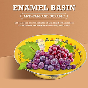 Hemoton 1Pc Enamel Mixing Bowl Vintage Salad Bowl Enamel Washing Basin Vintage Soup Basin Large Soup Bowl Enamelware Serving Bowl (Yellow/ 30cm/ 11. 8inch)