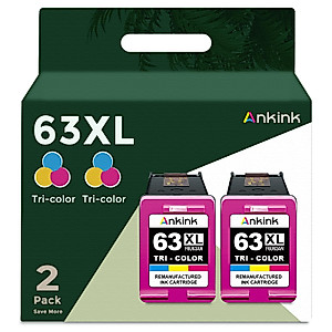 Ankink Higher Yield 63XL Color Ink Cartridges 2 Pack Replacement for HP Ink 63 XL for Officejet 3830 4650 4652 4655 5200 5252 5255 5258 Envy 4520 4512 Deskjet 1112 2132 3630 3632 Printer HP63 Tricolor