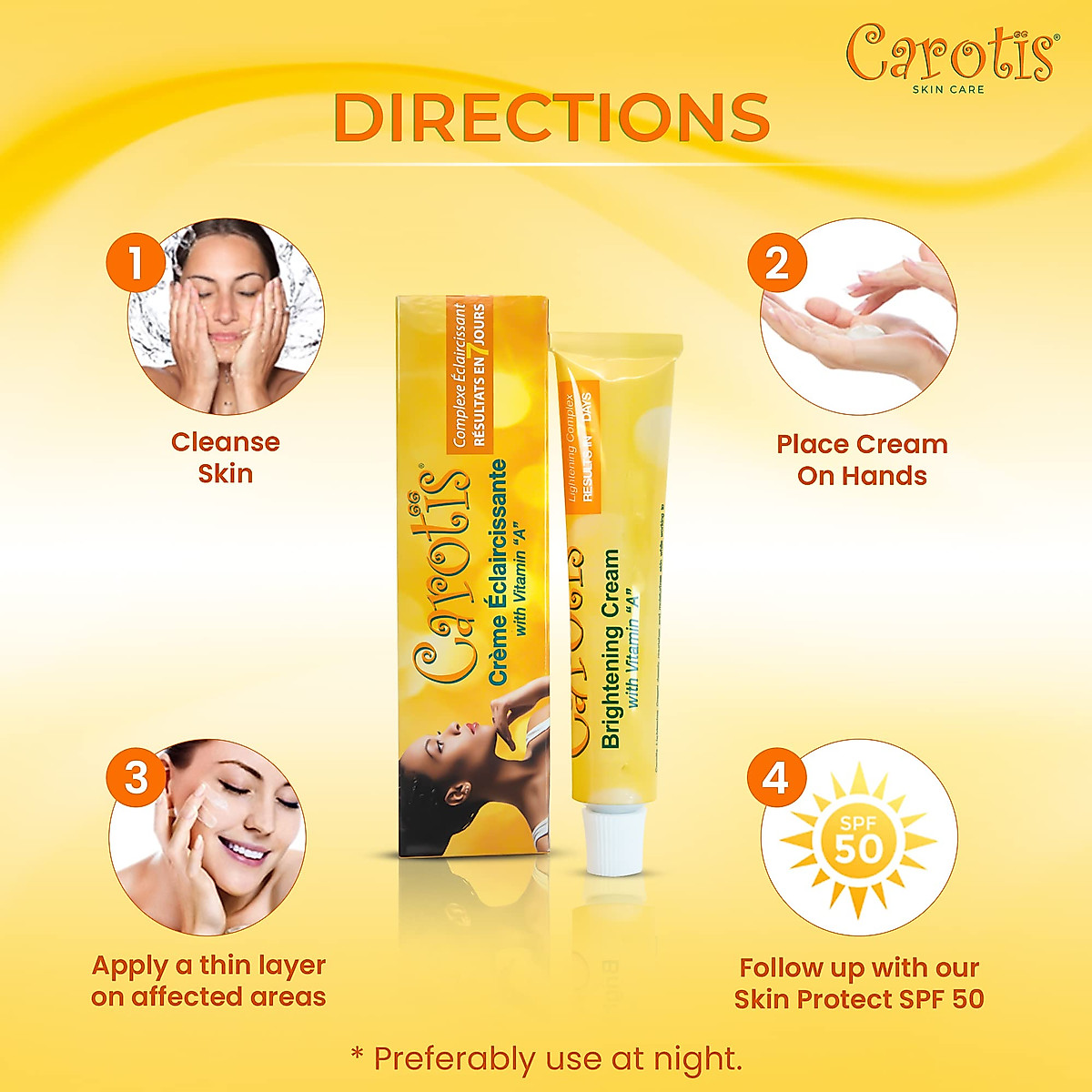 CAROTÏS Skin Brightening Cream - 1 fl oz / 30 ml - Brightening Cream For Face, Body, Hands, Elbows, Knuckles