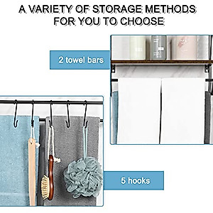 Towel Rack Wall Mounted Bathroom Shelf with Towel Bar 2 Tier Farmhouse Towel Rack Shelf Wooden Floating Shelf with Hooks for Bathroom Kitchen Living Room (Brown)