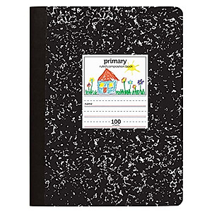Office Depot® Brand Primary Composition Books, 7-1/2" x 9-3/4", Unruled/Primary Ruled, Black, 100 Sheets Per Pad, Pack O