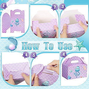 Dunzoom 24 Pcs Mermaid Party Favors Treat Boxes Shell Pearl Mermaid Goodie Bags Candy Gift Boxes for Party Favors Summer Ocean Gable Box with Handles for Girls Under the Sea Birthday Party Supplies