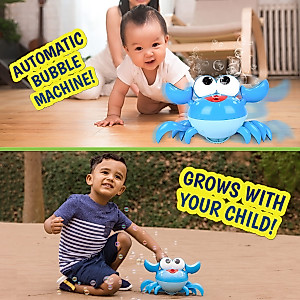 Maxx Bubbles Dancing Crab Bubble Machine - Moving Bubble Blower for Kids | Lights Up and Plays Music | 4oz Bottle of Bubble Solution - Sunny Days Entertainment,Blue