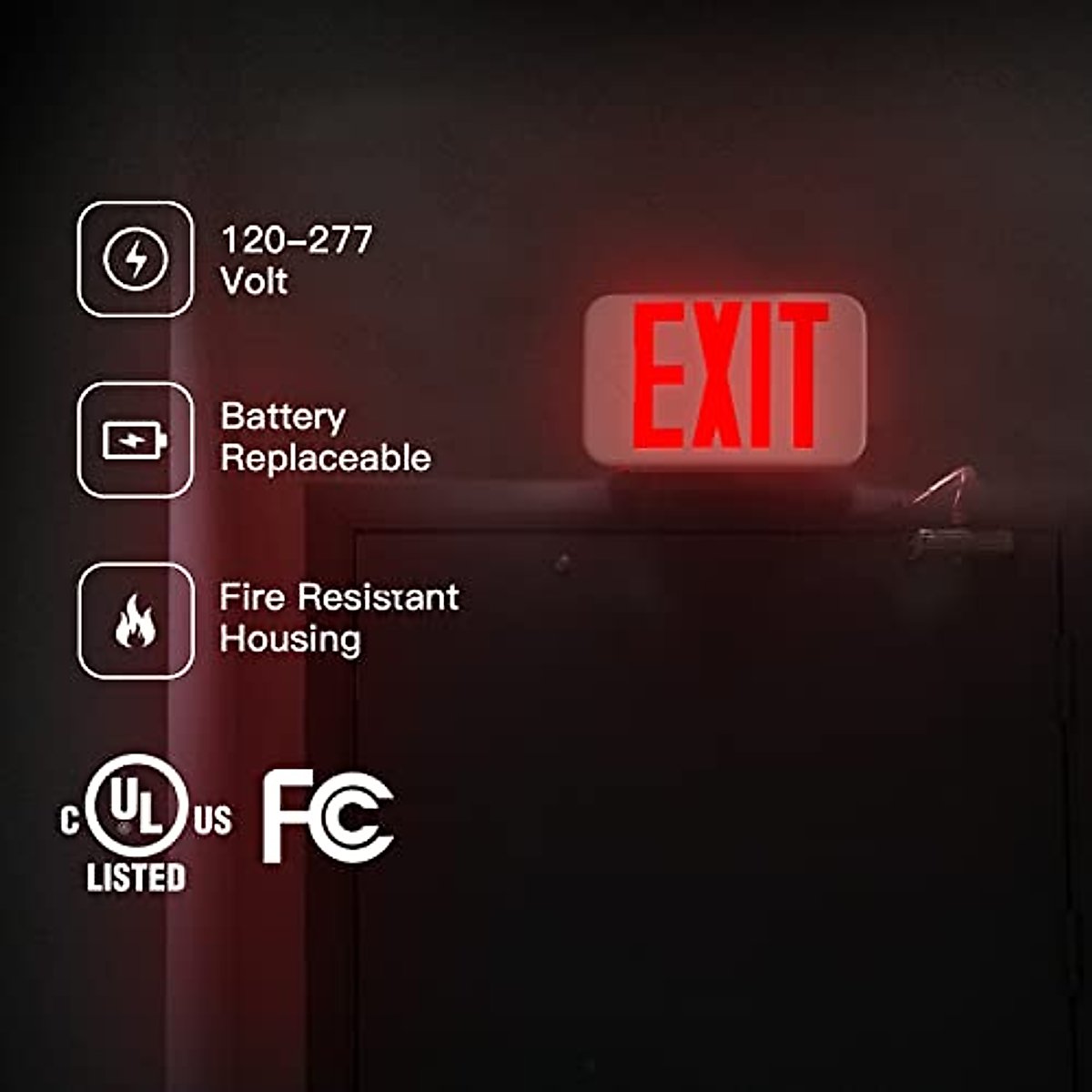 FREELICHT Red LED Exit Sign with Battery Backup，Exit Sign for Business，Easy to Install，UL Certified，AC 120/277V，Pack of 10