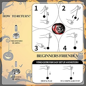 JOLESHARE Professional Unresponsive Yoyo X5 for Pros and Responsive Yoyos for Kids Beginners - Replaceable Unresponsive Bearings, Gloves, Removal Bearing Tool and 5 Cords Included (red Black)