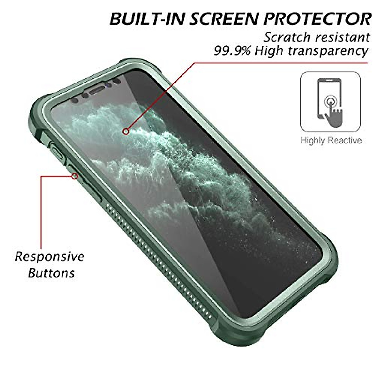 Dexnor iPhone 11 Pro Case with Screen Protector Clear Rugged Full Body Protective Shockproof Hard Back Defender Dual Layer Heavy Duty Bumper Cover Case for iPhone 11 Pro 5.8" - Green
