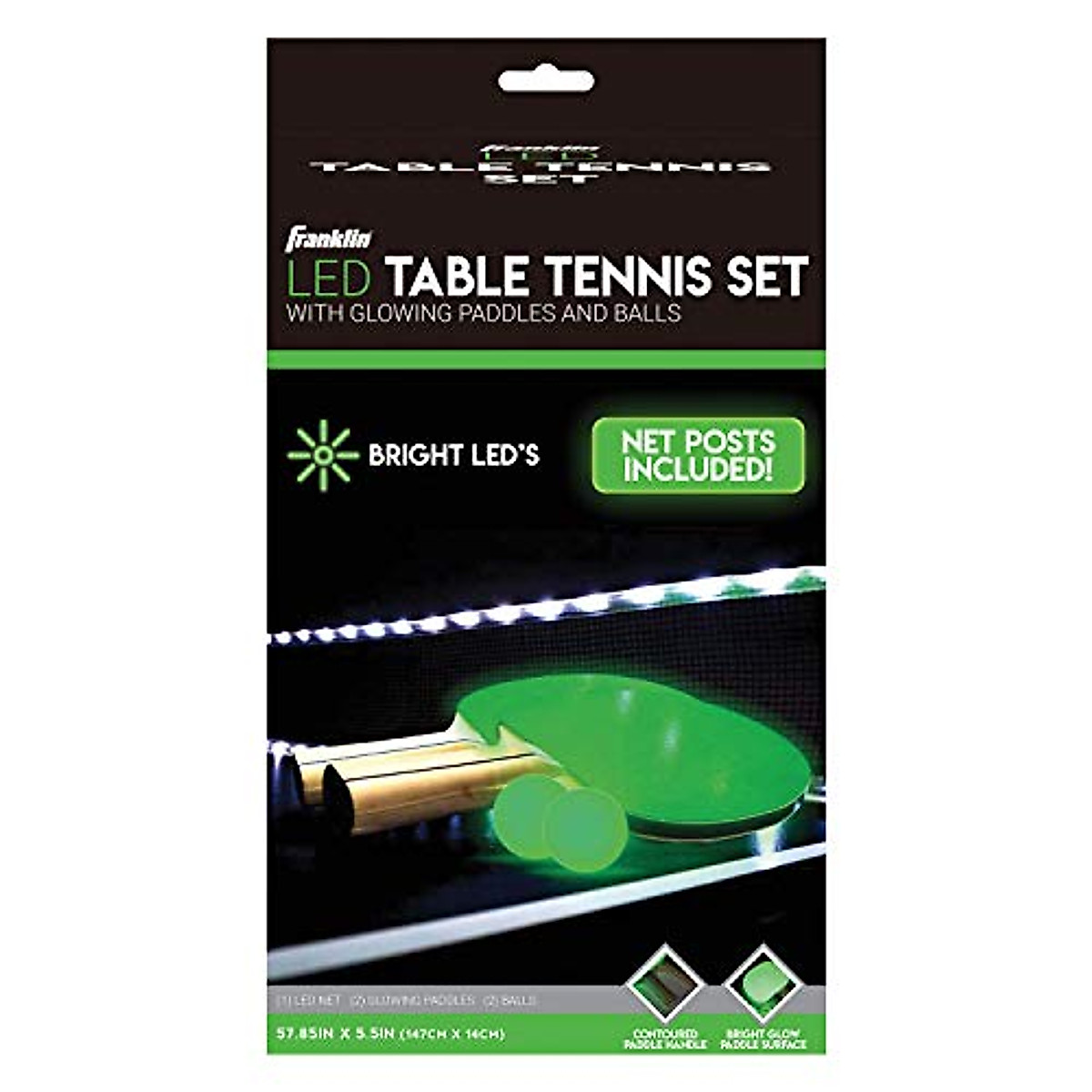 Franklin Sports LED Table Tennis Net and Glowing Paddles and Balls Oval, Black, One Size