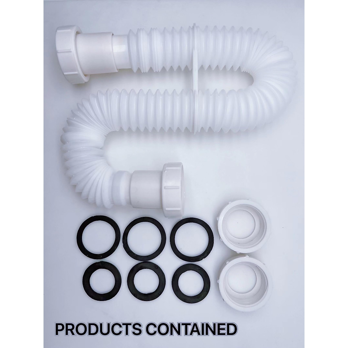 HJUNFSENZ Expandable Molded Flex P-Trap Pipe 1-1/2" (White) | Kitchen Sink drain kit, Garbage Disposers & Bathroom shampoo basin drain