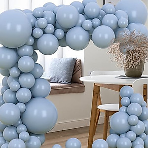 Dusty Blue Balloon Arch Garland Kit Double Stuffed Pastel Blue Black Balloons 18/12/10/5 Inch Different Sizes for Dusty Blue Baby Shower Birthday Wedding Bridal Shower Decorations Party Supplies