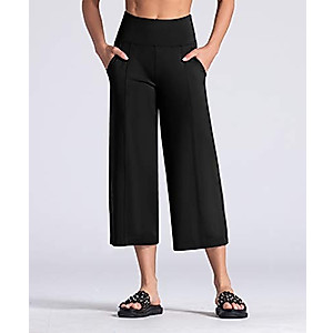 THE GYM PEOPLE Bootleg Yoga Capris Pants for Women Tummy Control High Waist Workout Flare Crop Pants with Pockets (Large, Black)
