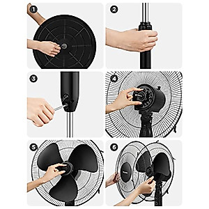 PELONIS 16'' Pedestal Remote Control, Oscillating Stand Up Fan 7-Hour Timer, 3-Speed and Adjustable Height, PFS40A4BBB, Supreme 16"-Black