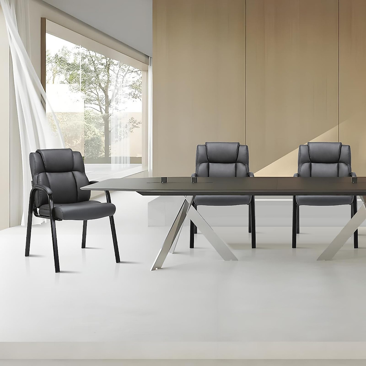 CLATINA Leather Guest Chair with Padded Arm Rest for Reception Meeting Conference and Waiting Room Side Office Home Black 4 Pack