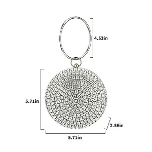 GripIt Round Shape Rhinestone Wristlet Handbag Clutch Purse Evening Wedding Cocktail Party Bag,Silver