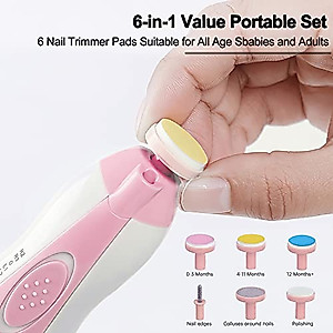 Baby Nail Trimmer Electric, Low Noise Newborn Safe Nail Clipper Kit with Light and Replaceable 6 Grinding Heads, Hand-Holding Care Polish and Trim for Infant Toddler Adults Toes Fingernails, Pink