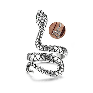 Sllaiss 925 Sterling Silver Snake Ring for Women White Gold Plated Vintage Punk Rings Adjustable Open CZ Animal Snake Finger Ring Jewelry