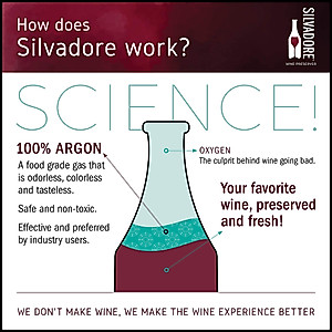 Silvadore Wine Preserver | Argon Wine Preserver Gas | Safe, Clean, 100% Argon Wine Saver Spray | Affordable Wine Preservation System for Open Bottles of Wine | Award Winning Shaped Can (1 Can Pack)