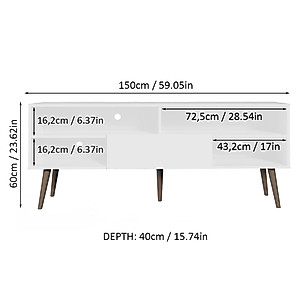Madesa Modern TV Stand with 1 Door and 4 Shelves with Cable Management for 55, 65 Inch Media Storage Media Console Living Room and Bedroom Entertainment Center Wooden Television Cabinet - White