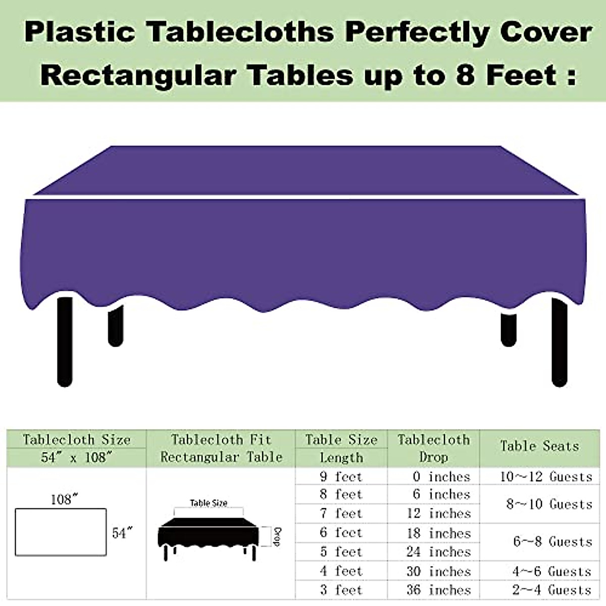 Plastic Purple Tablecloths 3 Pack Violet Disposable Table Covers 54" x 108" Table Cloths PEVA Party Tablecovers for Unicorn Mermaid Gras Parties Birthdays Weddings, Fits 6 to 8 Foot Rectangle Tables
