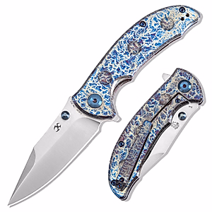 KANSEPT Rei Pocket Folding Knives for Men EDC Pocket Knife 3.3'' Satin CPM 20CV Blade Excellent Folding Knife with Titanium Lightning Strike Finish Handle EDC K1061A4