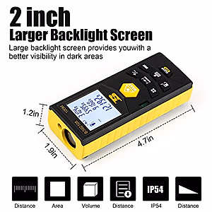 B BOSI TOOLS Laser Measurement Tool, High Accuracy 328FT Digital Laser Measure Distance Meter, Unit Switching with Backlit LCD and Bubble Level Hand Strap Battery for Area Volume Measurement M/in/Ft