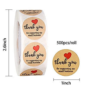 Thank You Stickers Small Business - 4 Rolls 2000 Pieces Thank You for Supporting My Small Business Stickers Labels for Envelopes, Bubble Mailers and Gift Bags Packaging, 1 Inch，500 Pieces Each Roll