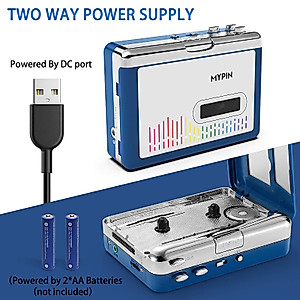 Bluetooth Cassette Player with Headphone, Tape Player Bluetooth Output to Headphone/Speaker,Walkman Portable Cassette Tape Player 2 AA Battery or USB Power Supply, 3.5mm Headphone Jack