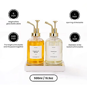 Molimoli Coffee Syrup Dispenser for Coffee Bar with Ceramic Tray, Coffee Pump Dispenser, 500 ml, Set of 2, Gold Upgraded Pump