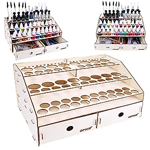 OPHIR Wooden Paint Rack Stand Pigment Ink Bottle Paints Tool Storage with Cabinet Holder Organizer for 58 Bottles of Paints
