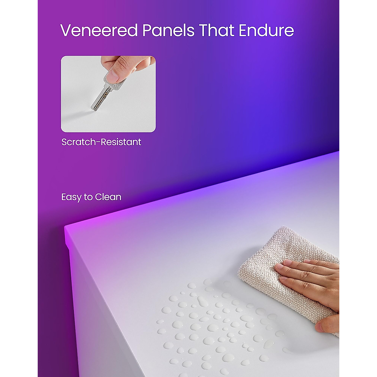 VASAGLE TV Stand with LED Lights for TVs up to 70 Inch, Entertainment Center with Open Glass Shelves, 2 Cabinets with Doors, 63-Inch Long, TV Console for Bedroom Living Room, White ULTV330T10