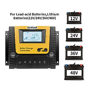 PWM Charge Controller 80A, 12V/24V/36V/48V Auto Max PV 100V .Positive Grounding, 80amp Solar Charge Controller,LCD Display Work for Lead-Acid Sealed/Gel(AGM)/Flooded and Lithium Battery (80A)