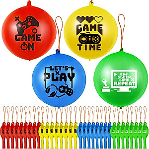 32 Pcs Video Game Punch Balloons Pixelated Punch Ball Pixel Video Game Punching Balls Latex Punch Balls Toys for Fun Games, Birthday Party Favors Supplies, Goodie Bag Filler (Blue, Red, Yellow, Green)