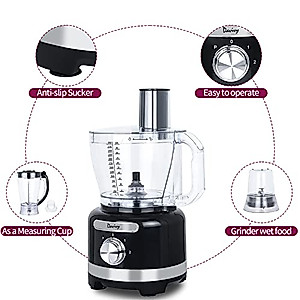 Davivy 16-Cup Food Processor Grinder Blender Combo,10-in-1 Multi-function Food Chopper with 60oz Blender 8.5oz Wet Grinder,600W with 2 Speeds Plus Pulse,Cheese Grating,Meat Chopping,Emulsifying, Shredding, Slicing, Mashing, Mixing, Doughing,3.8L Processor