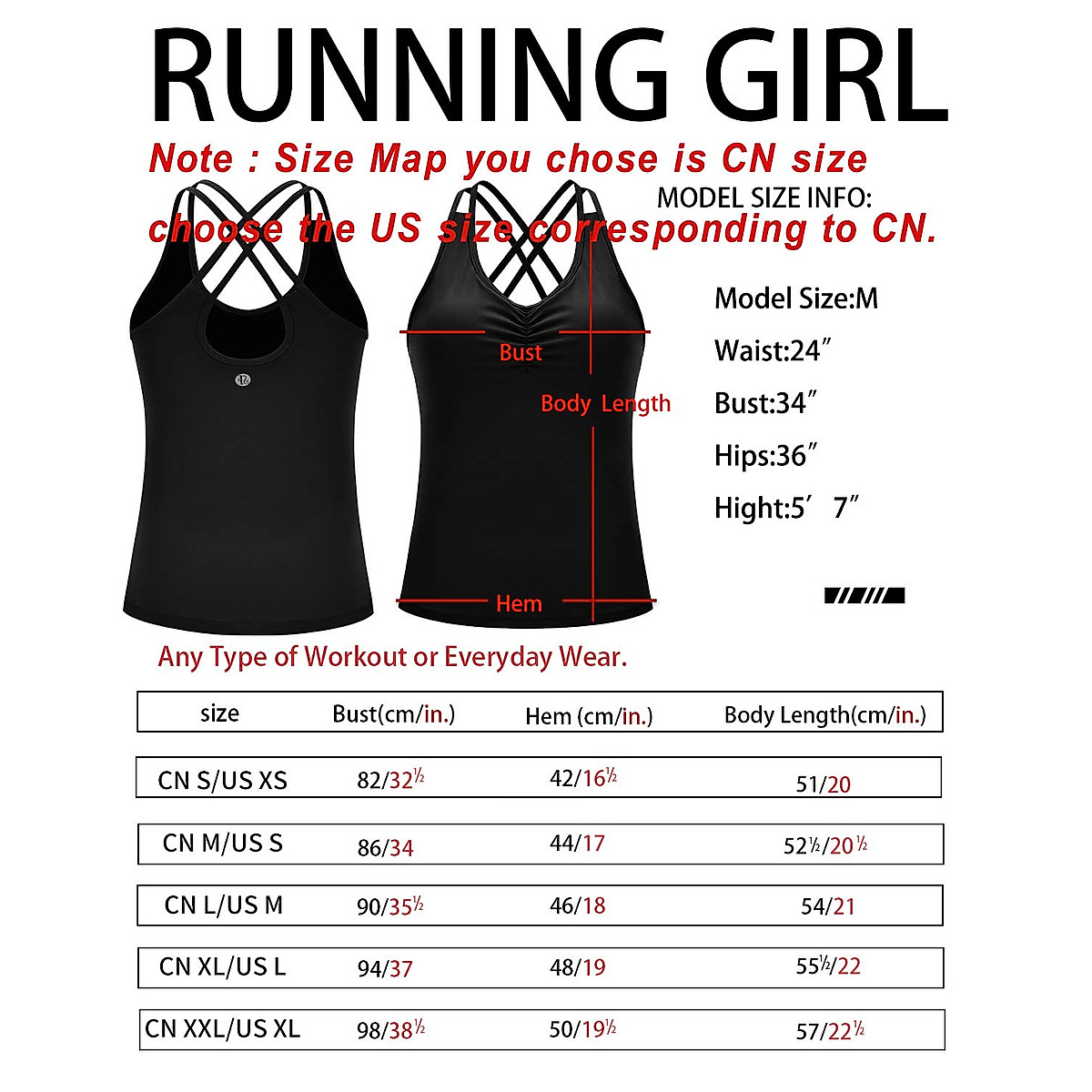 RUNNING GIRL Yoga Tank Tops for Women Built in Shelf Bra B/C Cups Strappy Back Activewear Workout Compression Tops (BX2366 Black.CN:L,US:M)
