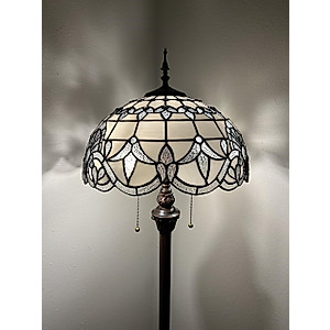 enjoy decor lamps Tiffany Floor Lamp White Stained Glass Baroque Style Lavender LED Bulbs Included for Living Room Dining Room Bedroom 16" D*16" W*64" H