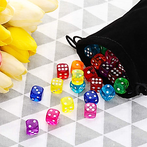 Blulu 6-Sided Games Dice Set, Colored Dice with Black Velvet Pouches for Playing Games, Like Board Games, Dice Games, Math Games, Party Favors and More (Rainbow Color, 14 mm)