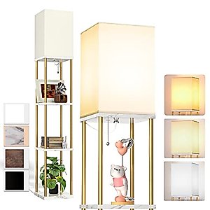 addlon Gold Floor Lamp, 4-Tier Display Floor Lamp with Shelves, LED Floor Lamp with 3CCT Bulb, Modern Floor Lamp for Bedroom, Livingroom and Office - Marble Texture & Gold Frame