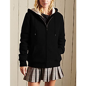 Yeokou Women's Casual Winter Warm Sherpa Lined Zip Up Hooded Sweatshirt Jacket Coat (X-Large, Black001)