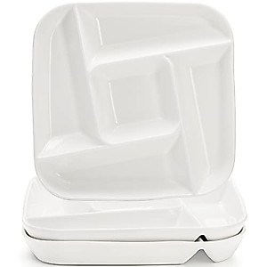 DEAYOU 3 Pack Ceramic Chip and Dip Serving Tray, Porcelain Divided Serving Platter, 10" Decorative Sectional Appetizer Plate, 5-Compartment Stoneware Relish Fruit Dish for Veggie, Snack, Entertaining