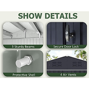 VIWAT 10x14 Outdoor Storage Shed, Garden Shed with Updated Frame Structure and Lockable Doors, Metal Tool Sheds for Backyard Garden Patio Lawn, White