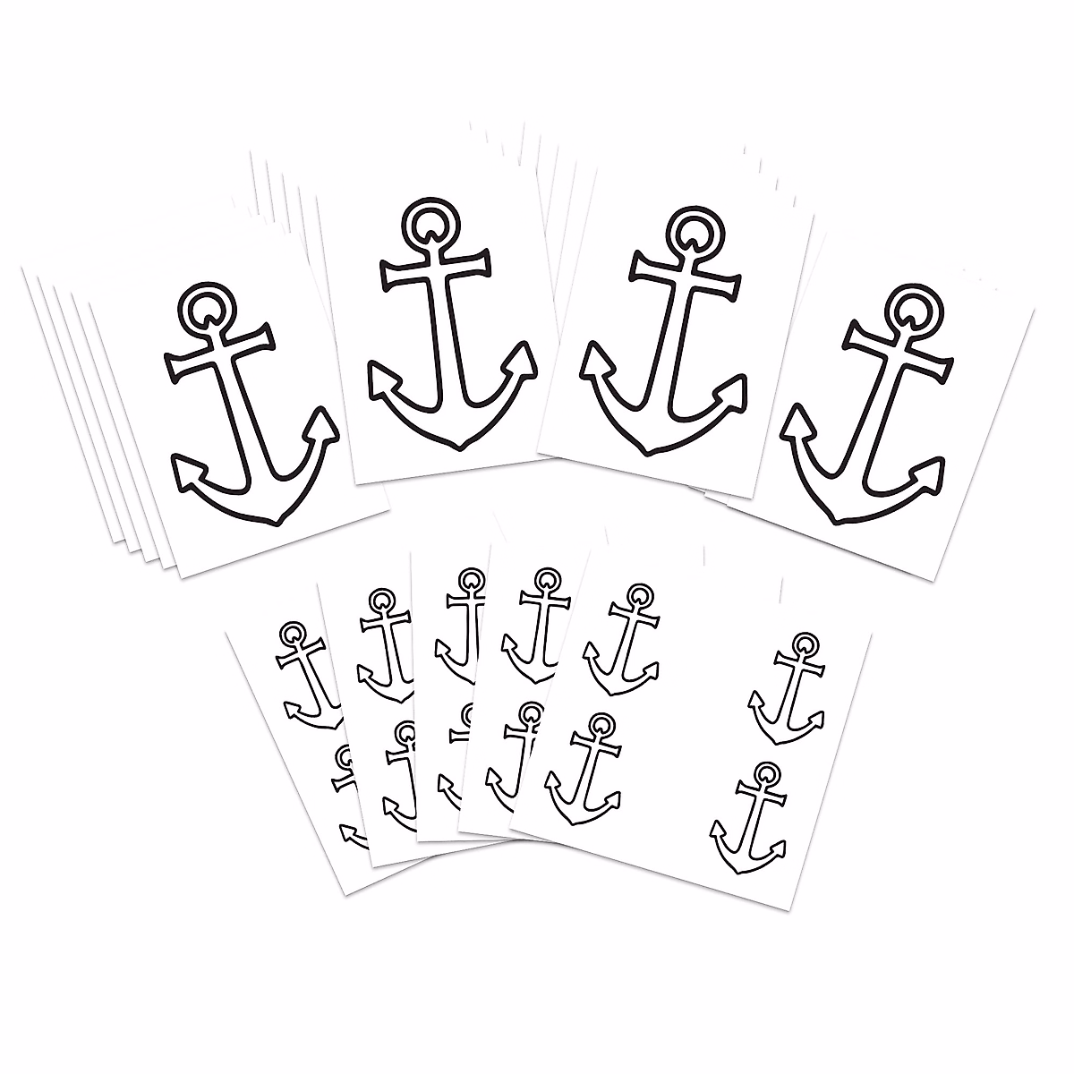 FashionTats Black Line Art Anchor Temporary Tattoos | Large & Mini Sizes Included | Pack of 15 | MADE IN THE USA | Skin Safe | Removable