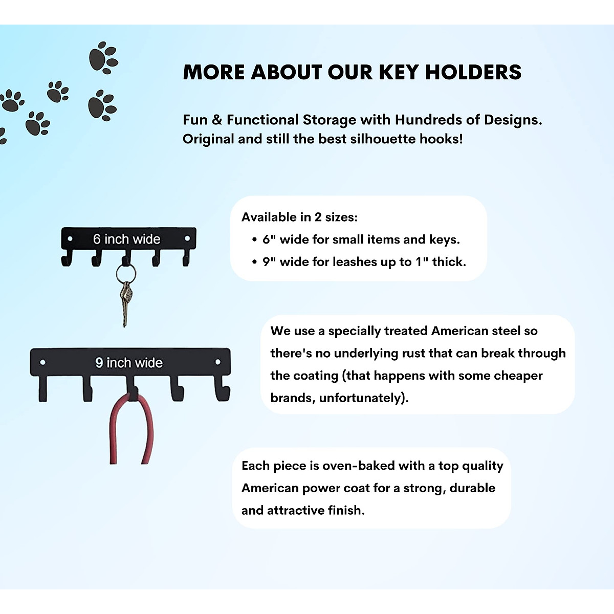 The Metal Peddler Akita Key Holder & Leash Hanger for Wall - Large 9 inch Wide with 5 Hooks - Made in USA