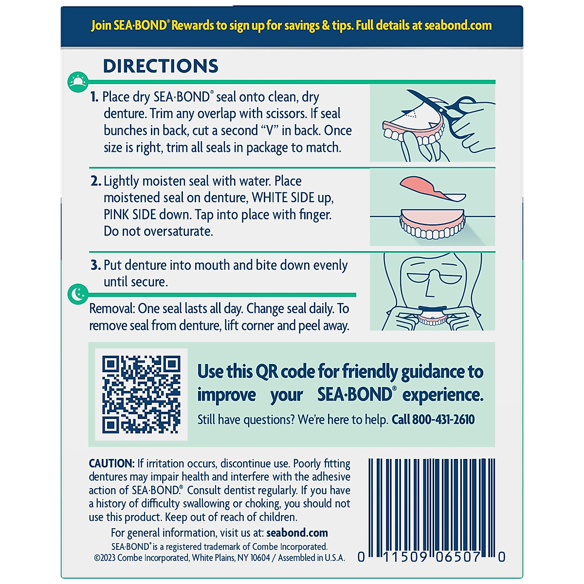 Sea Bond Secure Denture Adhesive Seals, Fresh Mint Uppers, Zinc Free, All Day Hold, Mess Free, 30 Count