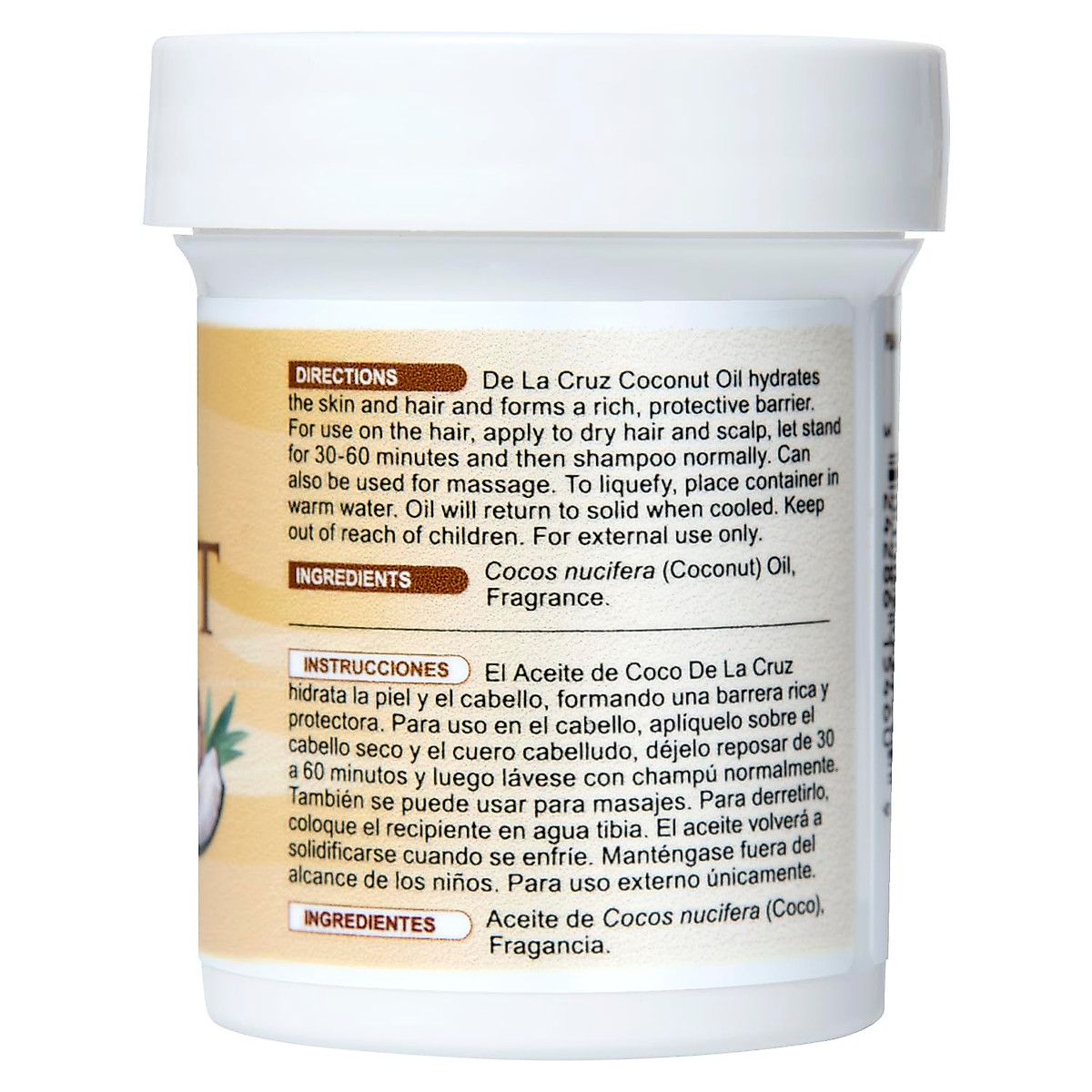 De La Cruz Coconut Oil - Expeller Pressed Coconut Oil for Skin and Hair - Natural Moisturizer for Skin and Hair - 2.2oz (4 Jars)