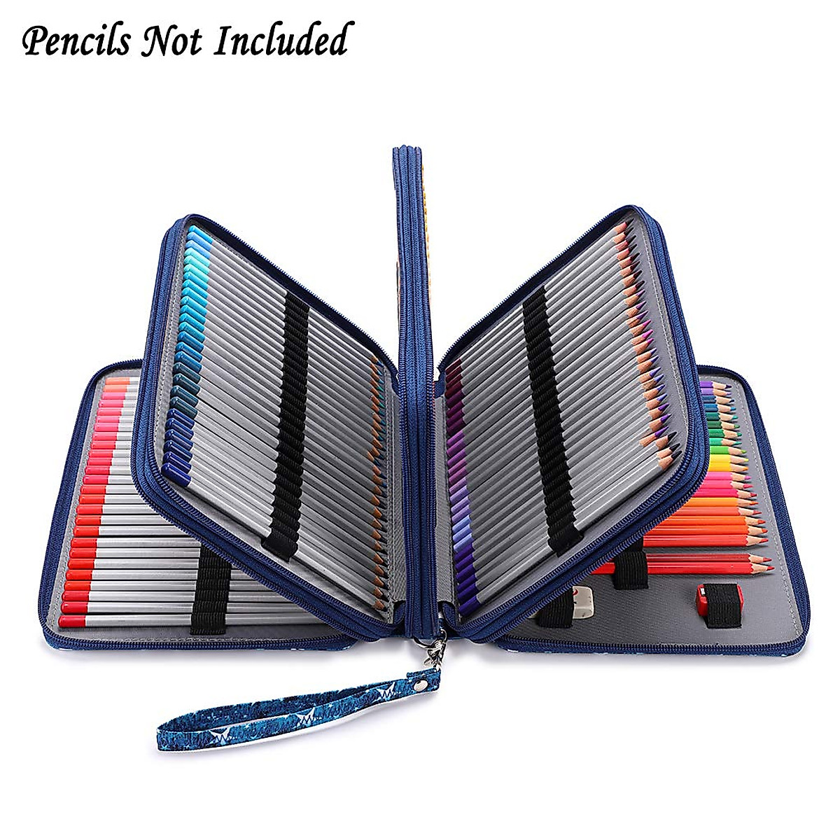 BTSKY Colored Pencil Case- 200 Slots Pencil Holder Pen Bag Large Capacity Pencil Organizer with Handle Strap Handy Colored Pencil Box with Printing Pattern Blue Star